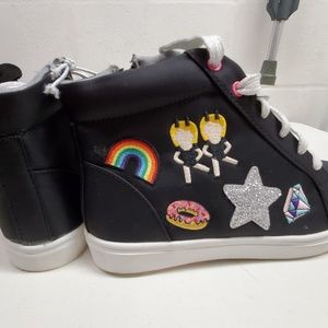 Stevies | Shoes | Stevies Doodles Black High Tops With Cute Patches ...